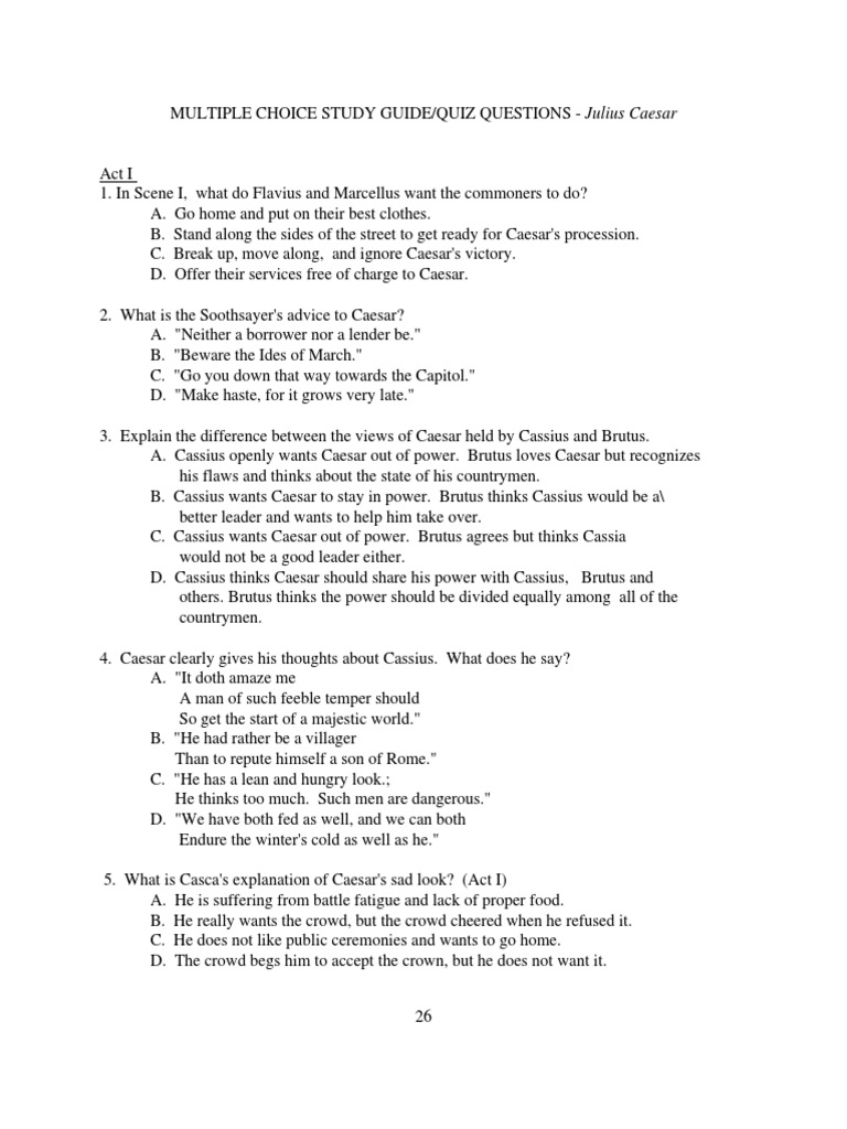 Julius Caesar Study Guide MCQs | PDF | Mark Antony | Julius Caesar