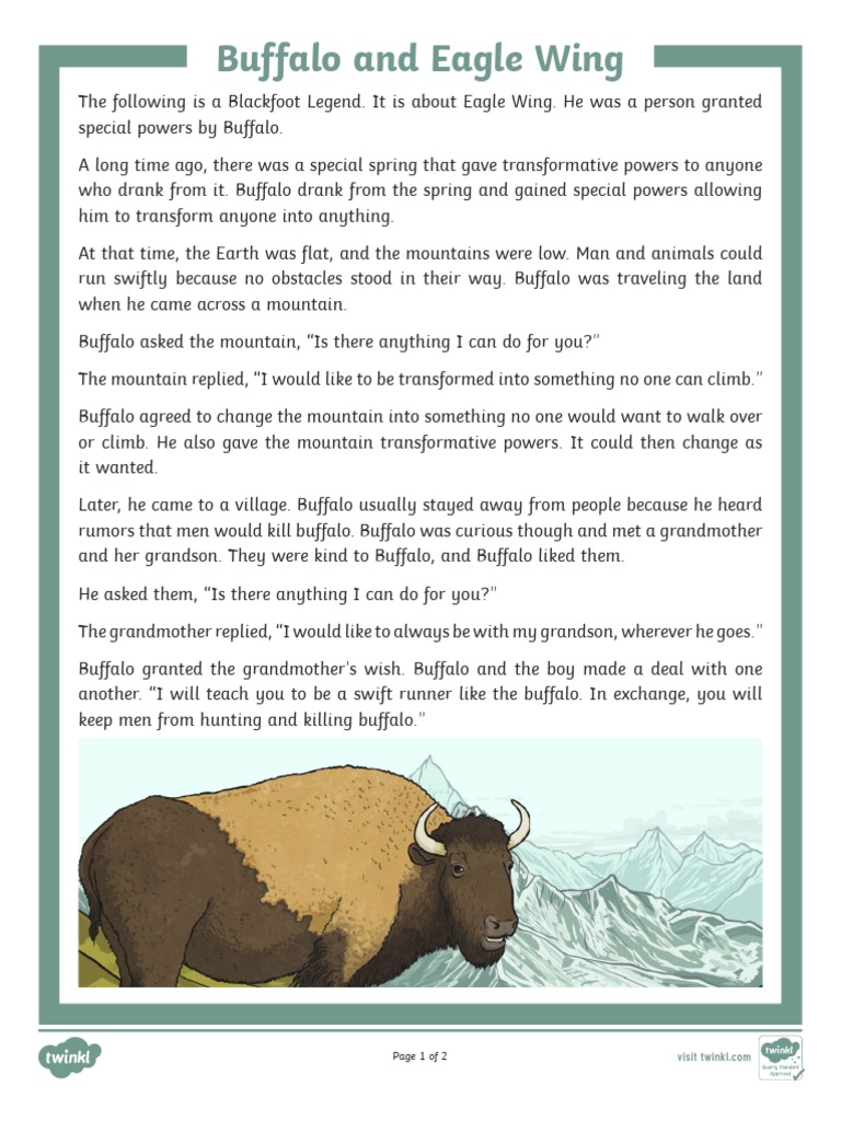 Fourth Grade Buffalo and Eagle Wing Reading Comprehension | PDF ...