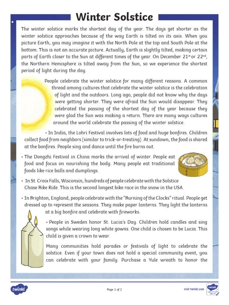 Fourth Grade Winter Solstice Reading Comprehension Activity | PDF ...
