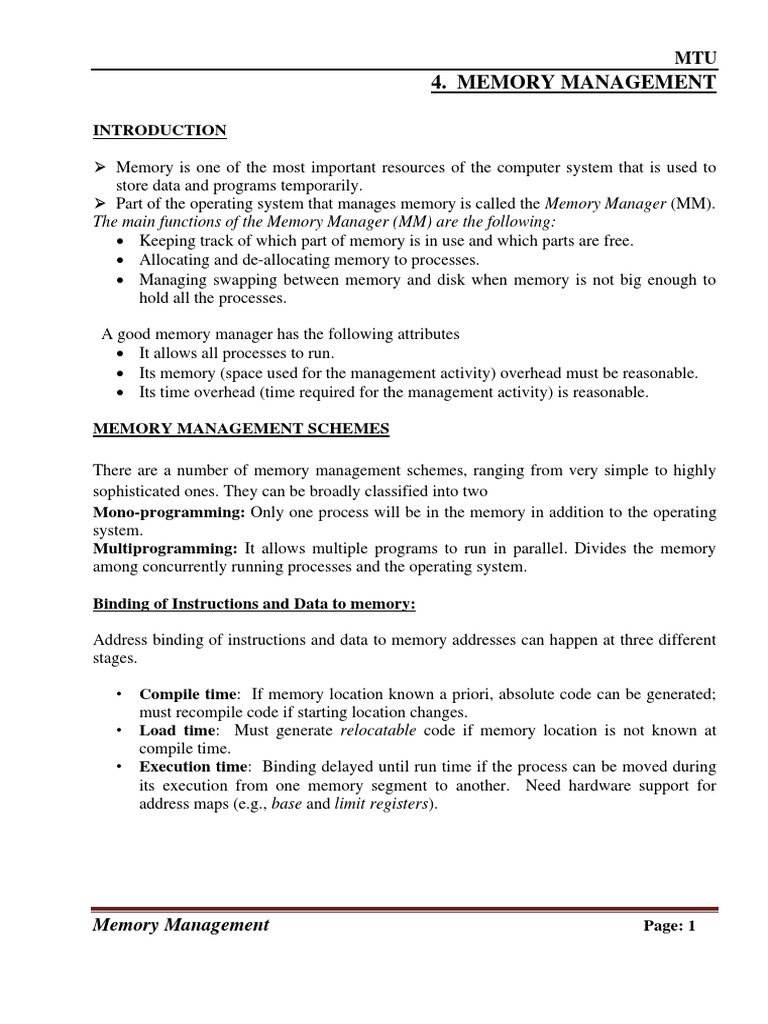 Unit 4-Memory Maangement | Download Free PDF | Process (Computing) | Computer Data Storage