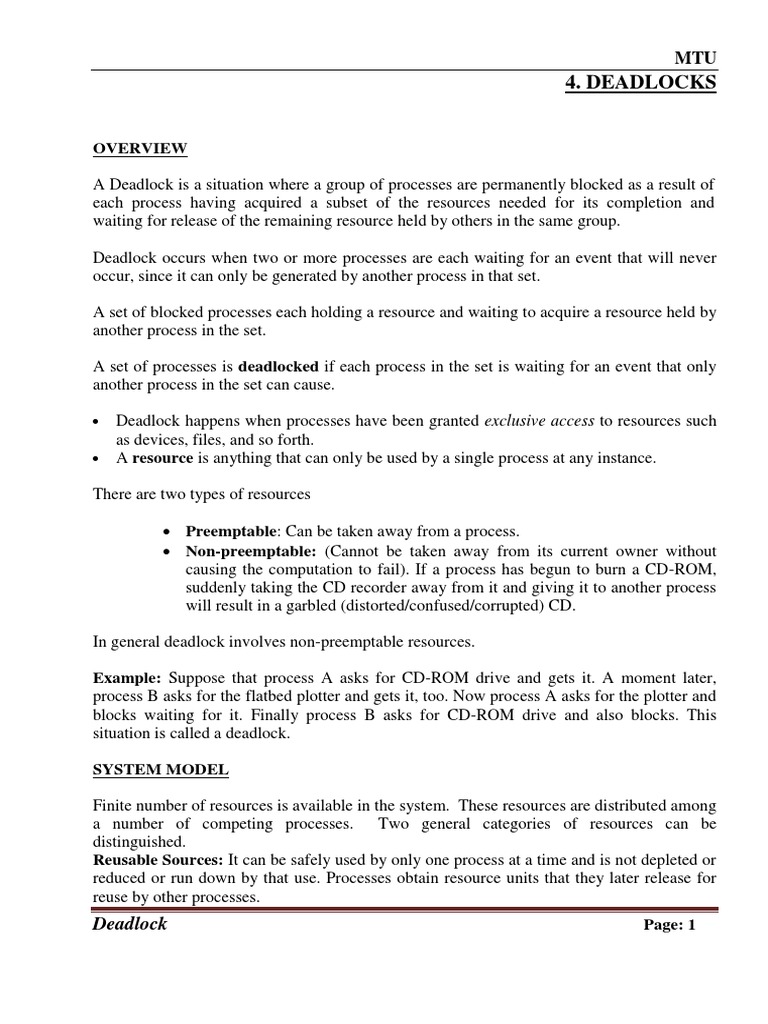 Unit 3-Dead Lock | PDF | Matrix (Mathematics) | Process (Computing)