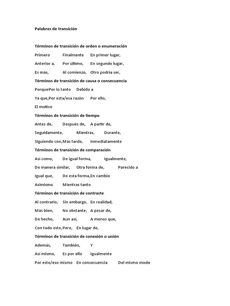 Palabras de Transición | PDF