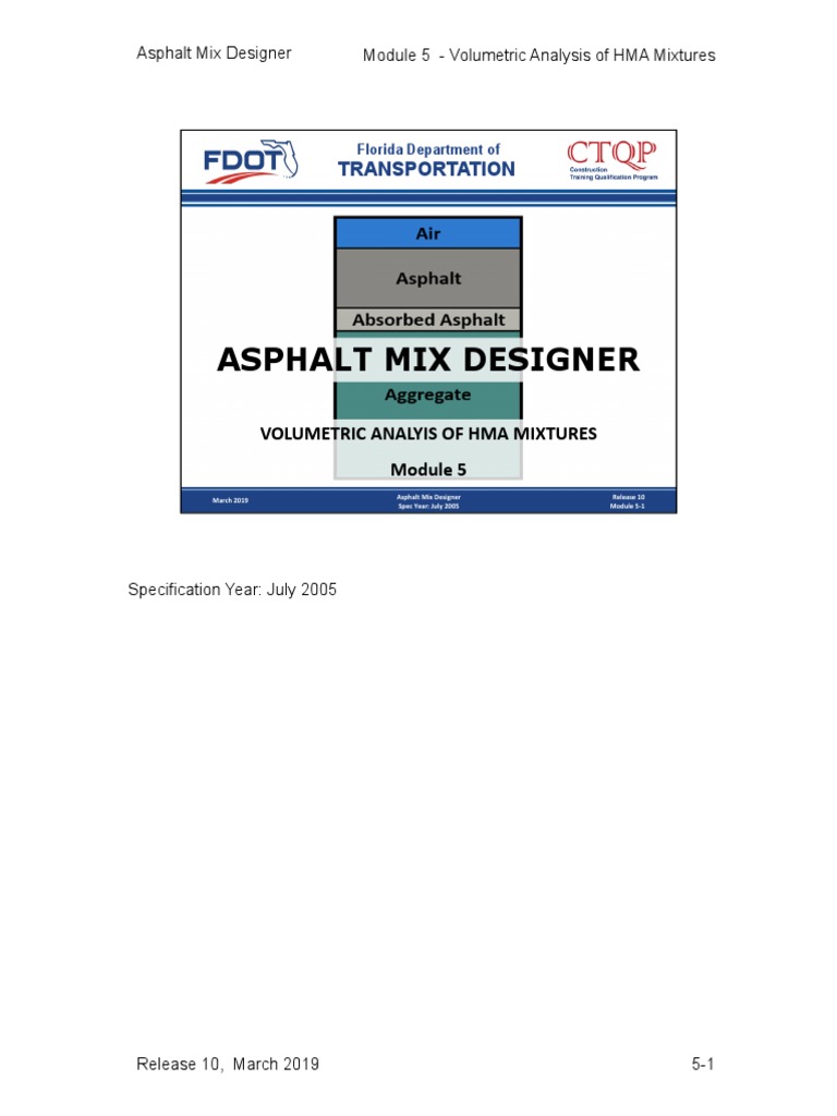 Mod 5 Asphalt Mix Design REL10 Volumetric Analysis of HMA Mixtures | PDF | Density | Asphalt