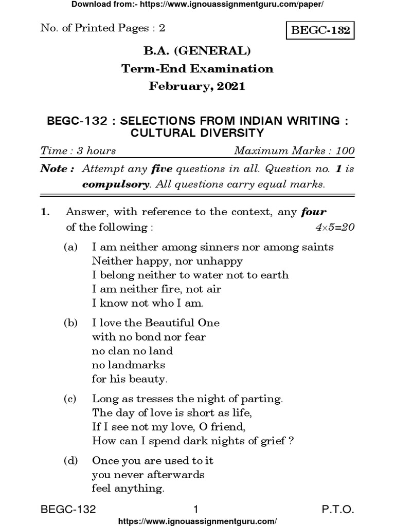 BEGC 132 DEC 2020 Paper Ignouassignment | PDF