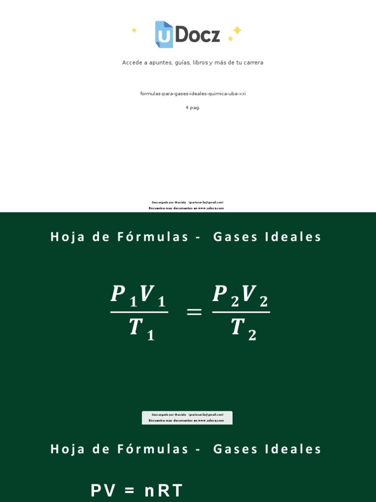 Formulas para Gases Ideales Quimica Uba Xxi 166444 Downloable 1309023 | PDF