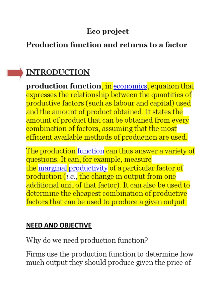Economics Project Production Function | PDF | Production Function | Long Run And Short Run
