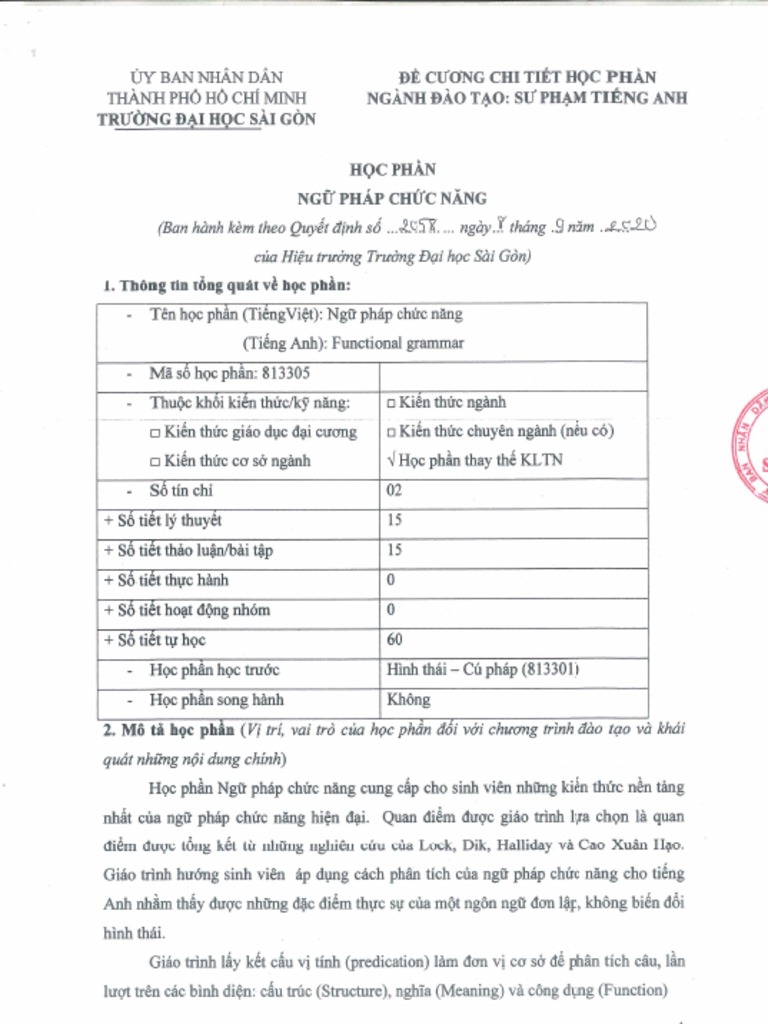 Functional Grammar - Course Outline | PDF