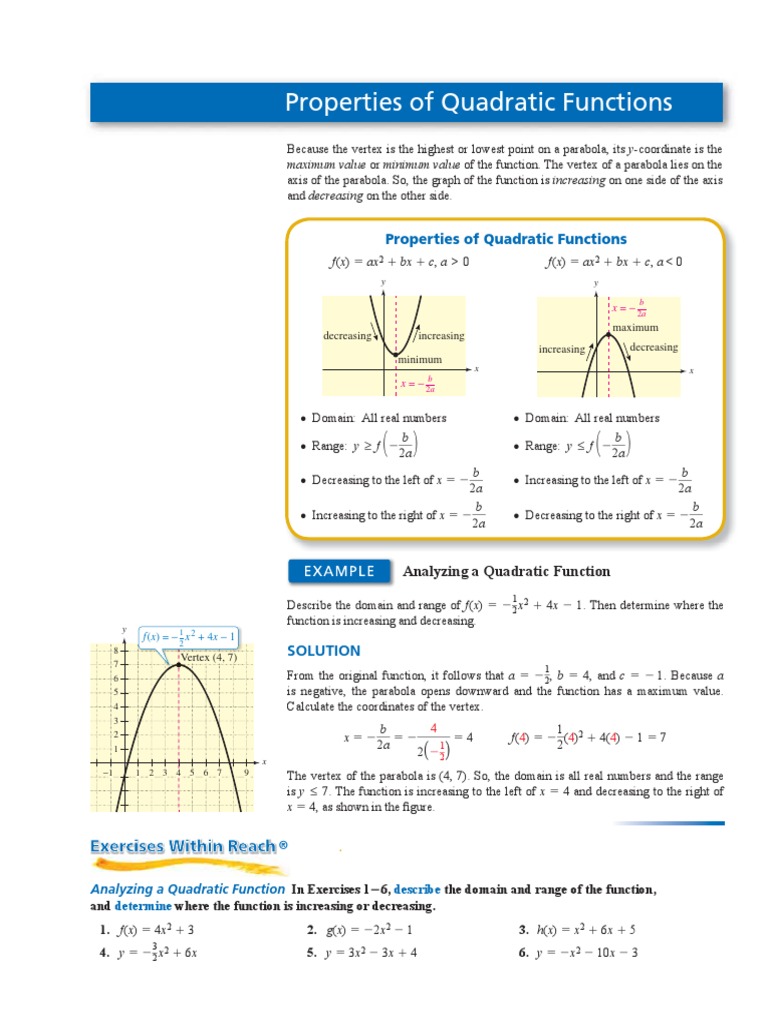 Properties of Quadratic Functions | PDF | Mathematical Analysis | Mathematical Objects