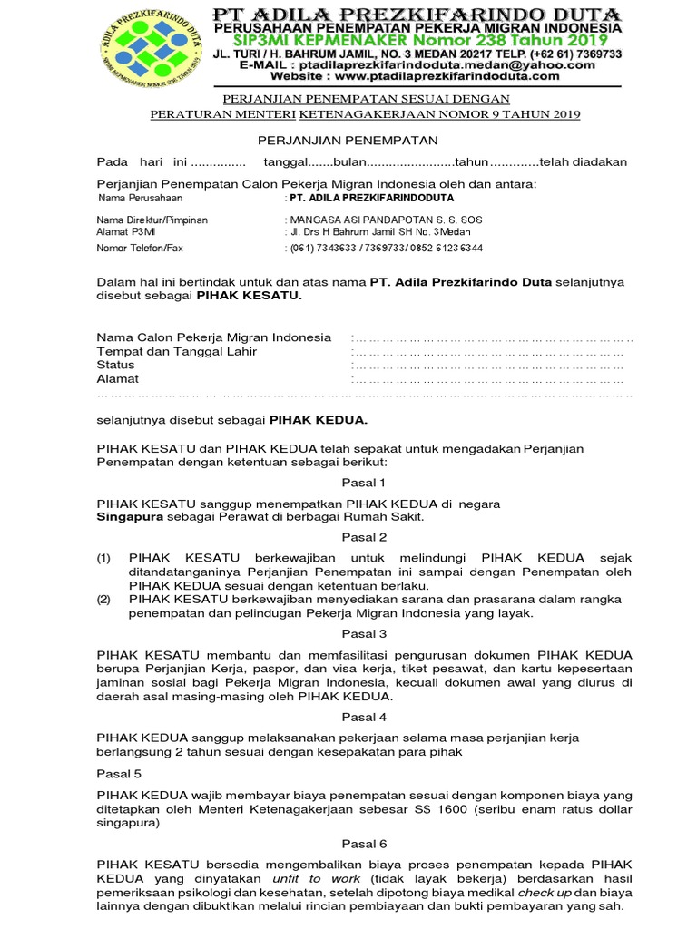 Nurse - Perjanjian Penempatan | PDF | Bisnis