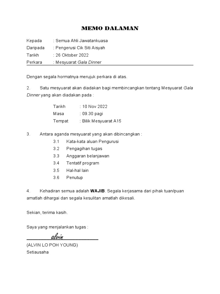 Memo Dalaman Dan Surat Panggilan Mesyuarat | PDF
