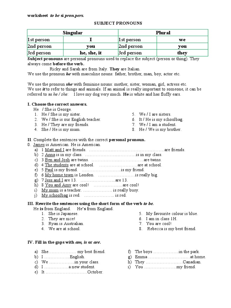 Fisa de Lucru Cls 5 A - To Be | PDF | Grammatical Gender | Pronoun