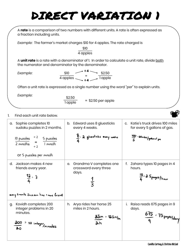 Direct Variation Lesson | PDF | Variable (Mathematics) | Algebra