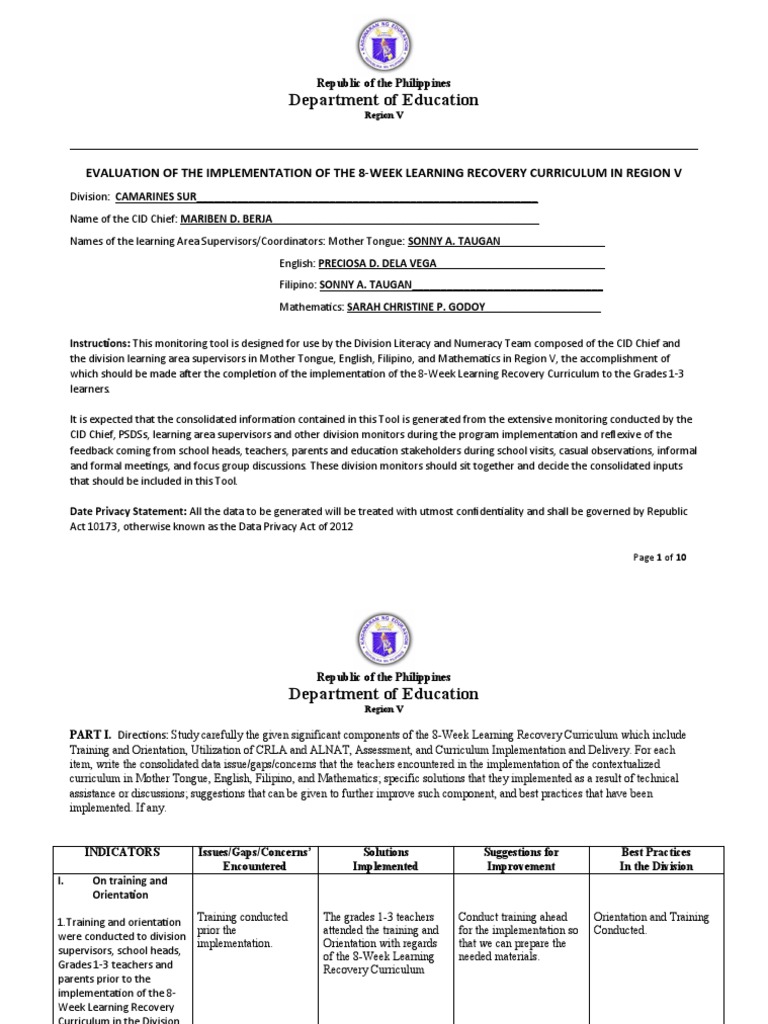 Agay Ayan ES Evaluation G1 3 | PDF | Curriculum | Literacy