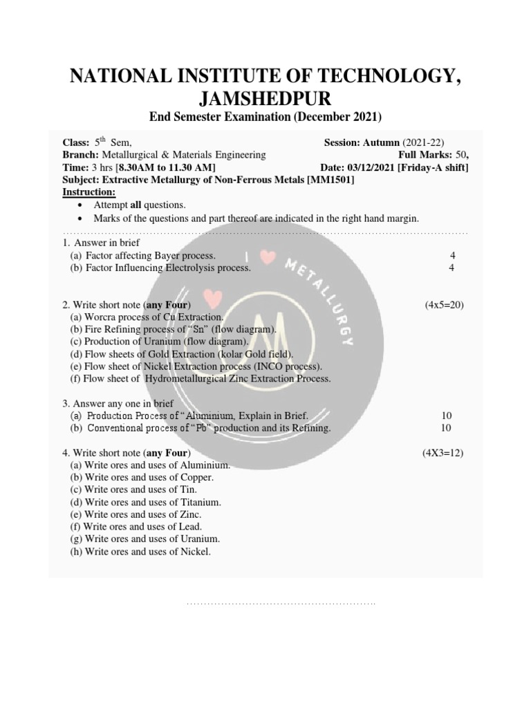 2k19 5th Sem Papers - Watermark-1 | PDF | Sintering | Rolling ...