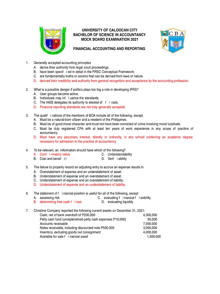 Ucc Mock Board Exam 2021 Far | PDF