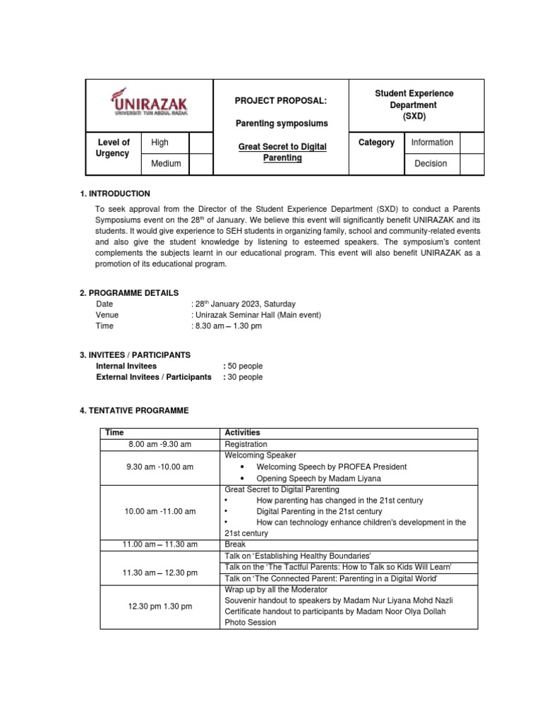 Project Proposal Parenting Symposium | PDF