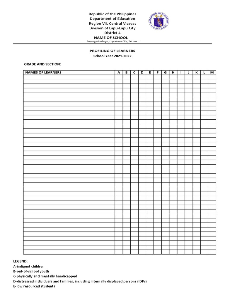 Learners Profiling Pdf