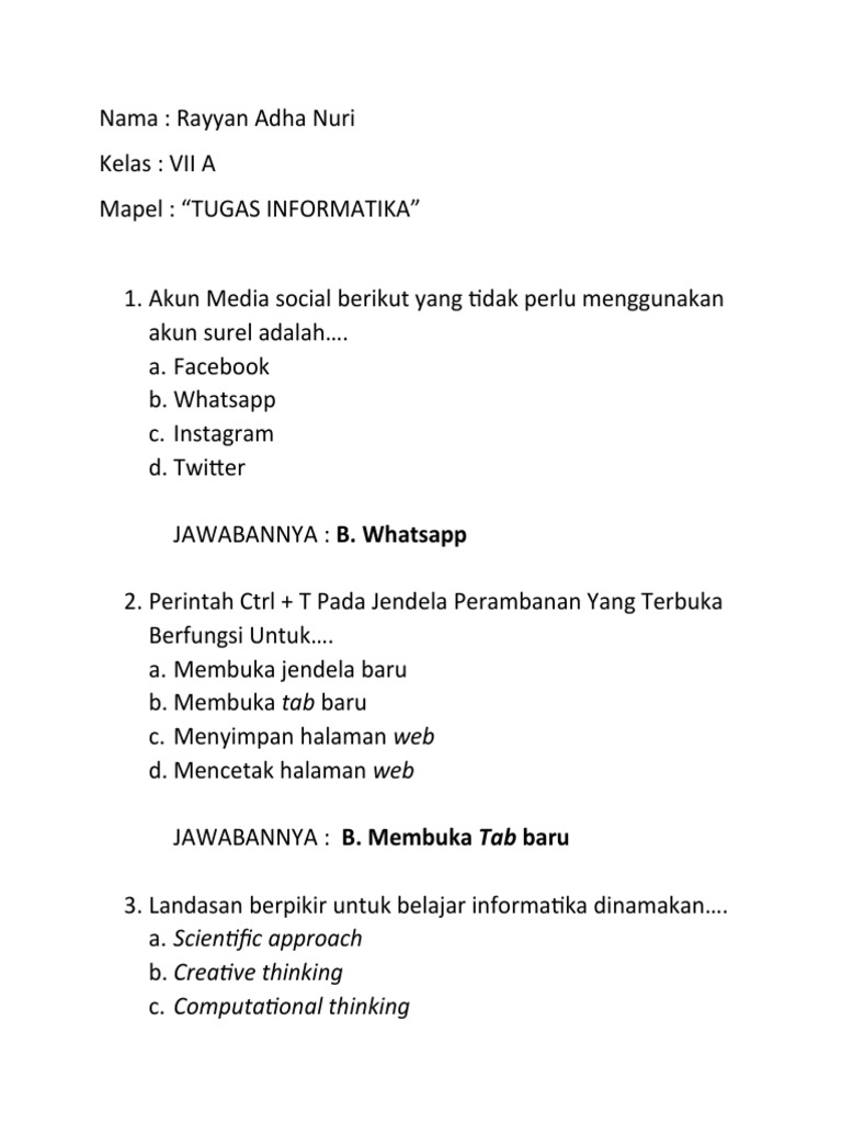 Tugas Informatika Membuat Soal | PDF | Seni | Komputer