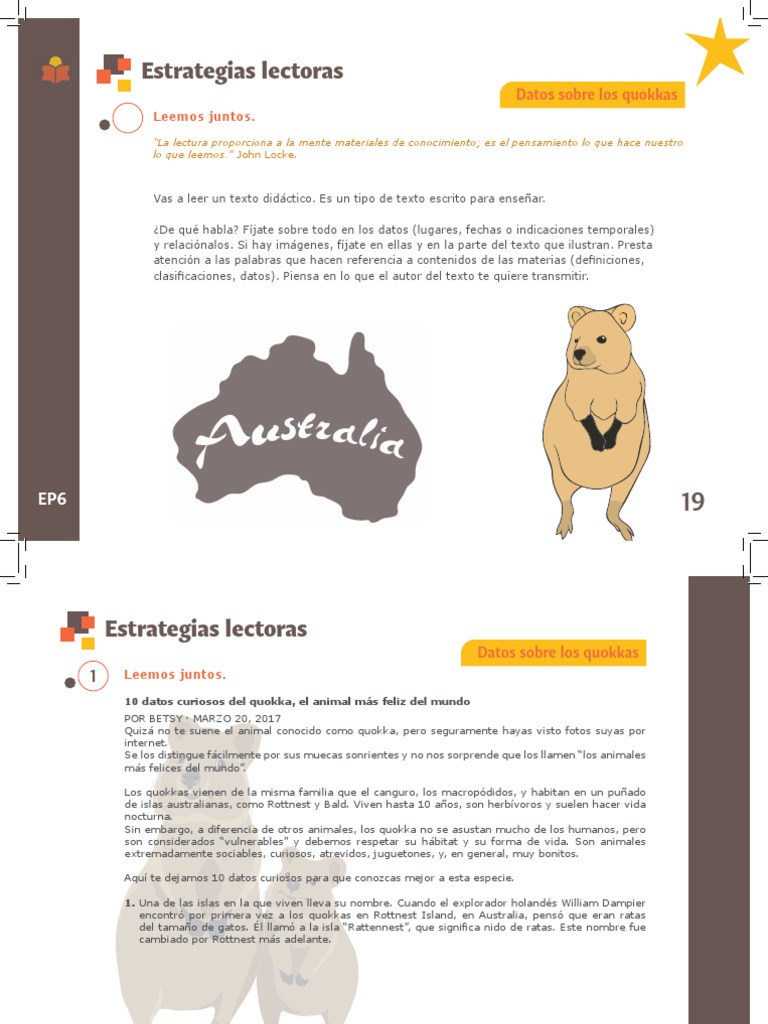 CAST.02.6.S.24.A. Texto y Actividades Quokka | PDF | Marsupiales de ...