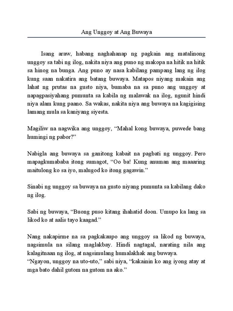 Ang Unggoy at Ang Buwaya | PDF