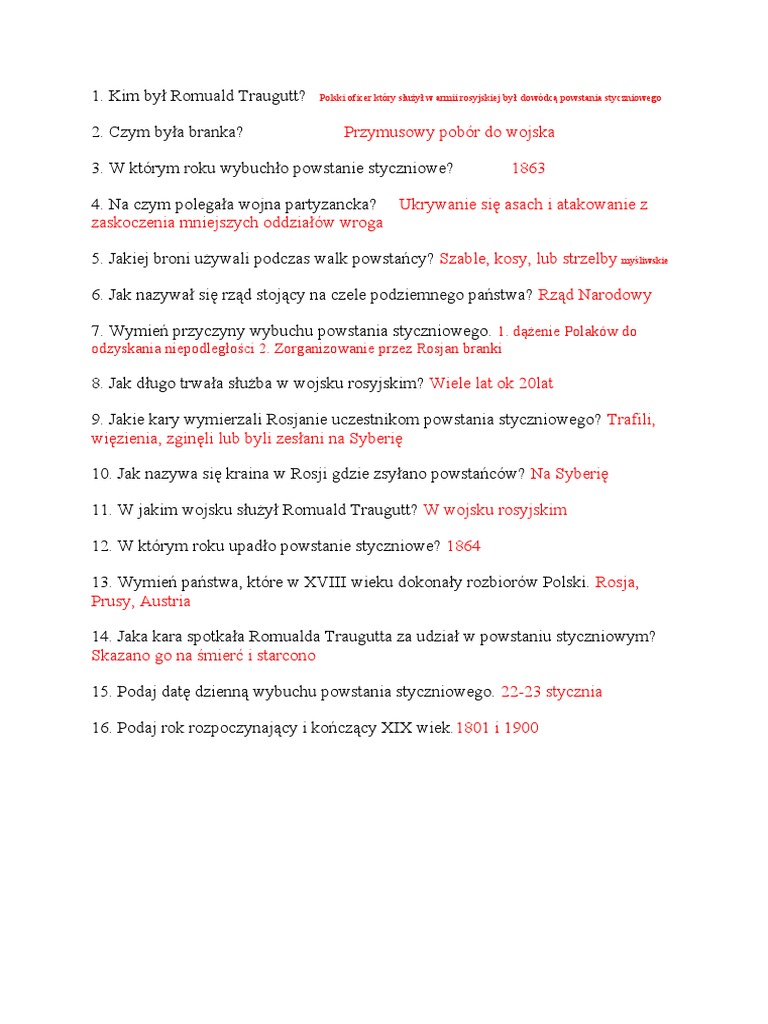 Romuald Traugutt Historia Klasa4 | PDF