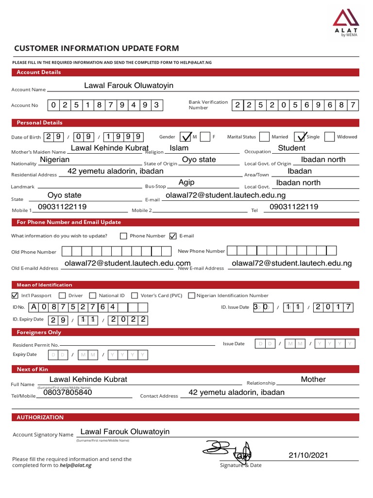 Customer Information Update Form | PDF | Identity Document | Authentication