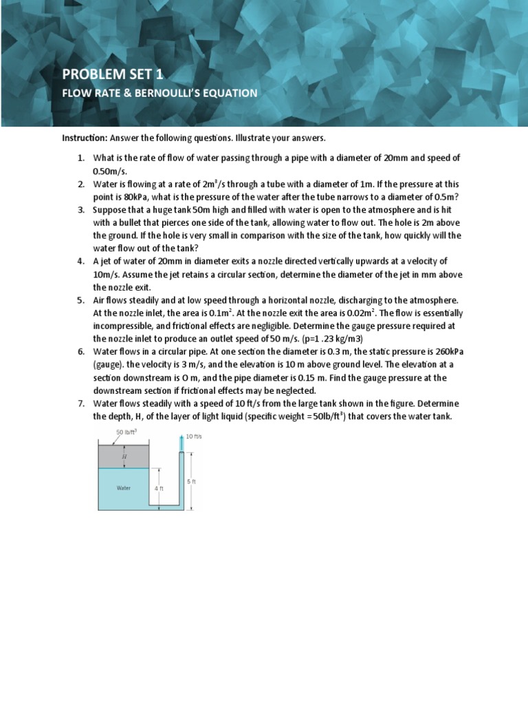 Flow Rate Calculations and Applications of Bernoulli's Equation to Problems Involving Pipes ...