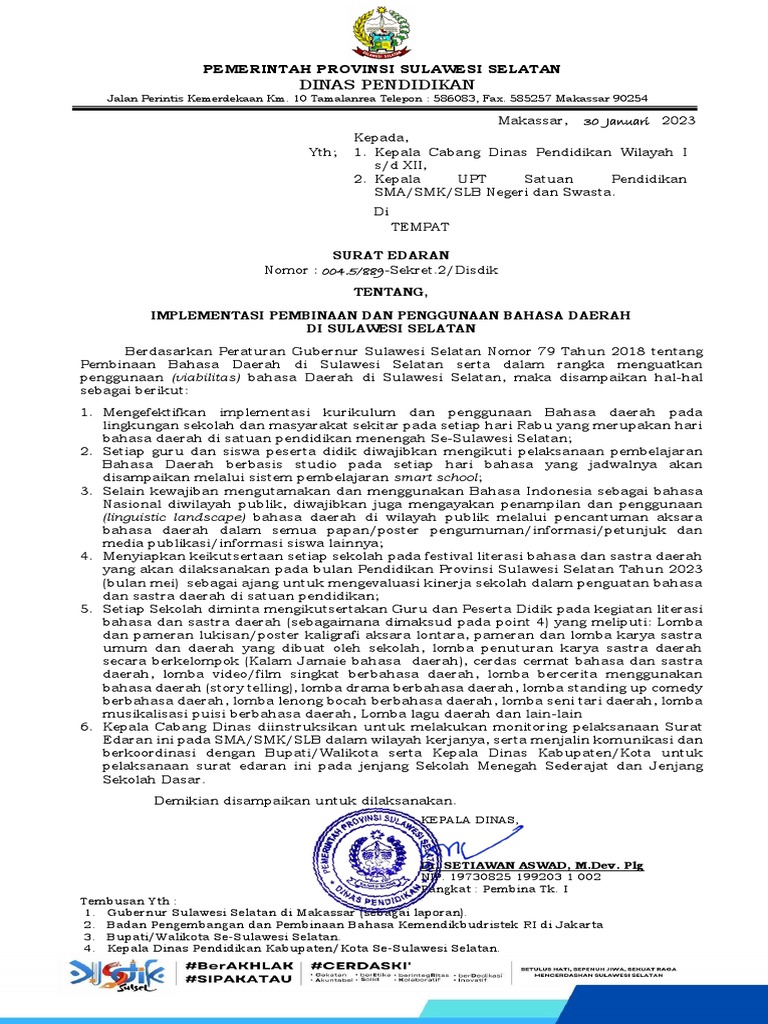 Fix Surat Edaran Implementasi Pembinaan Dan Penggunaan Bahasa Daerah ...