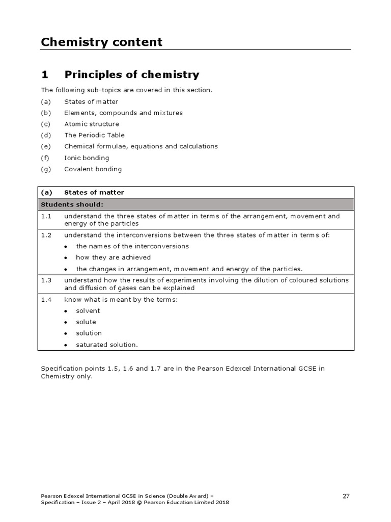 Chemistry Igcse Specification Pdf Chemical Reactions Acid