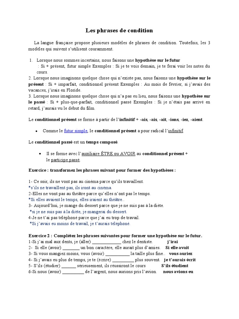 Phrases conditionnelles en français | PDF | Arts du langage et discipline