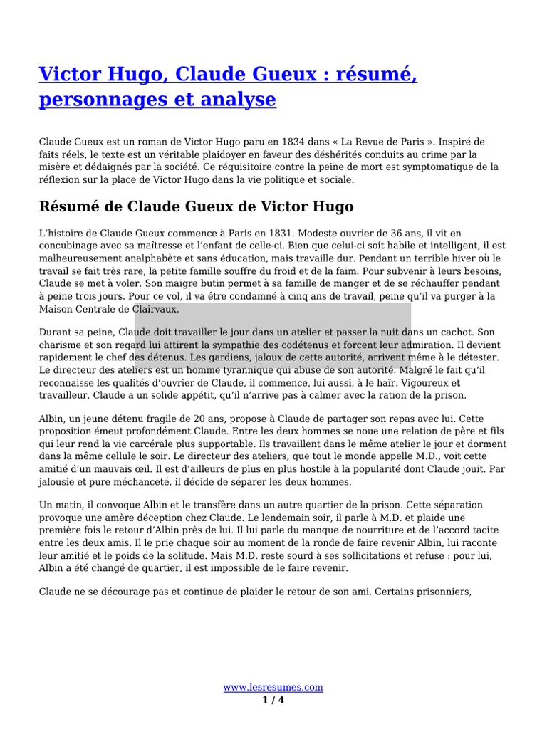 Résumé de "Claude Gueux" de Hugo | PDF | Œuvres | Victor Hugo