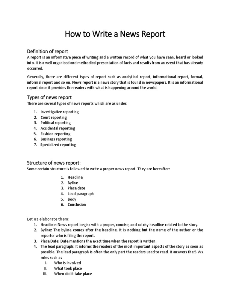 How To Write A News Report | Download Free PDF | News | Information