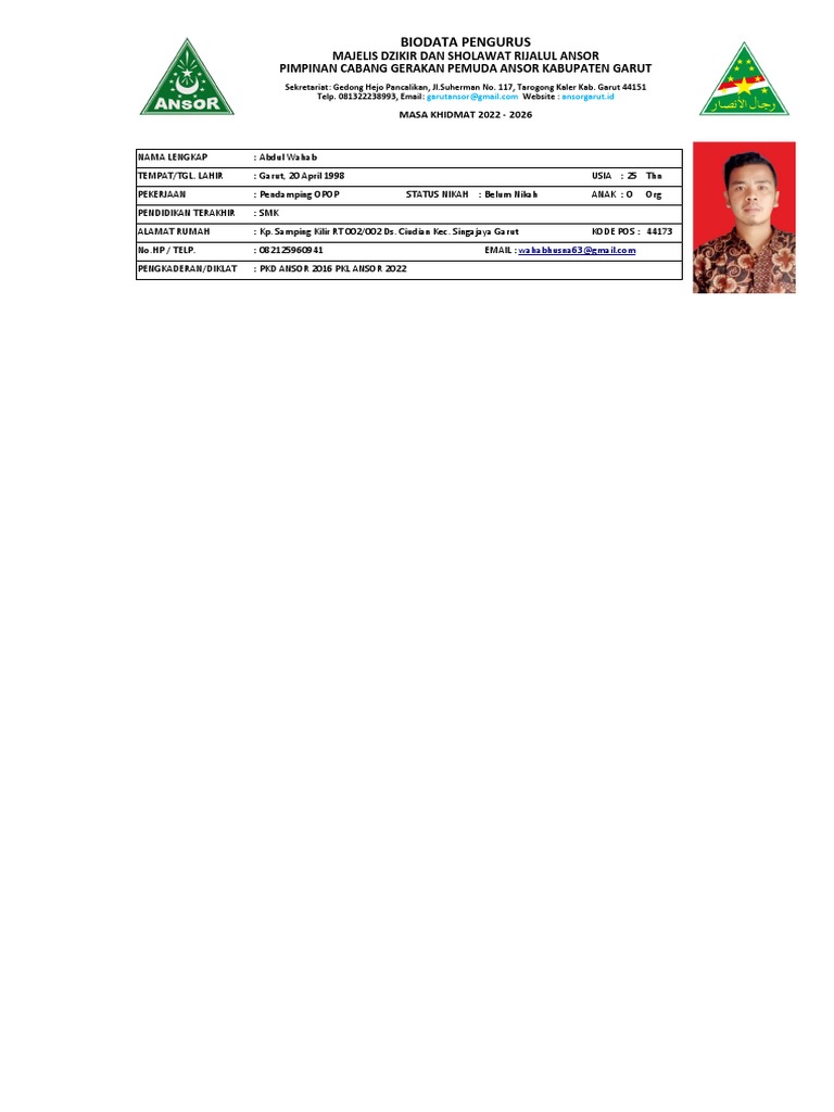 Biodata Diri Mds Ra PC | PDF