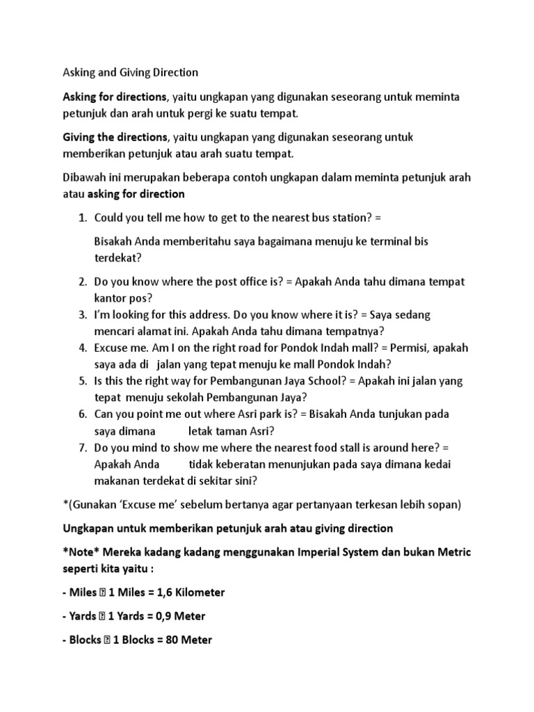 Asking and Giving Direction | PDF