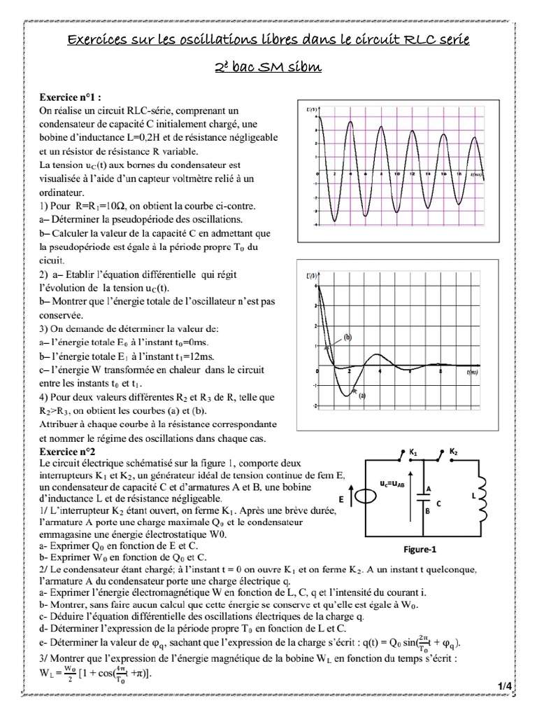 Oscillations Libres D Un Circuit RLC Serie Exercices Non Corriges 4 2 | PDF