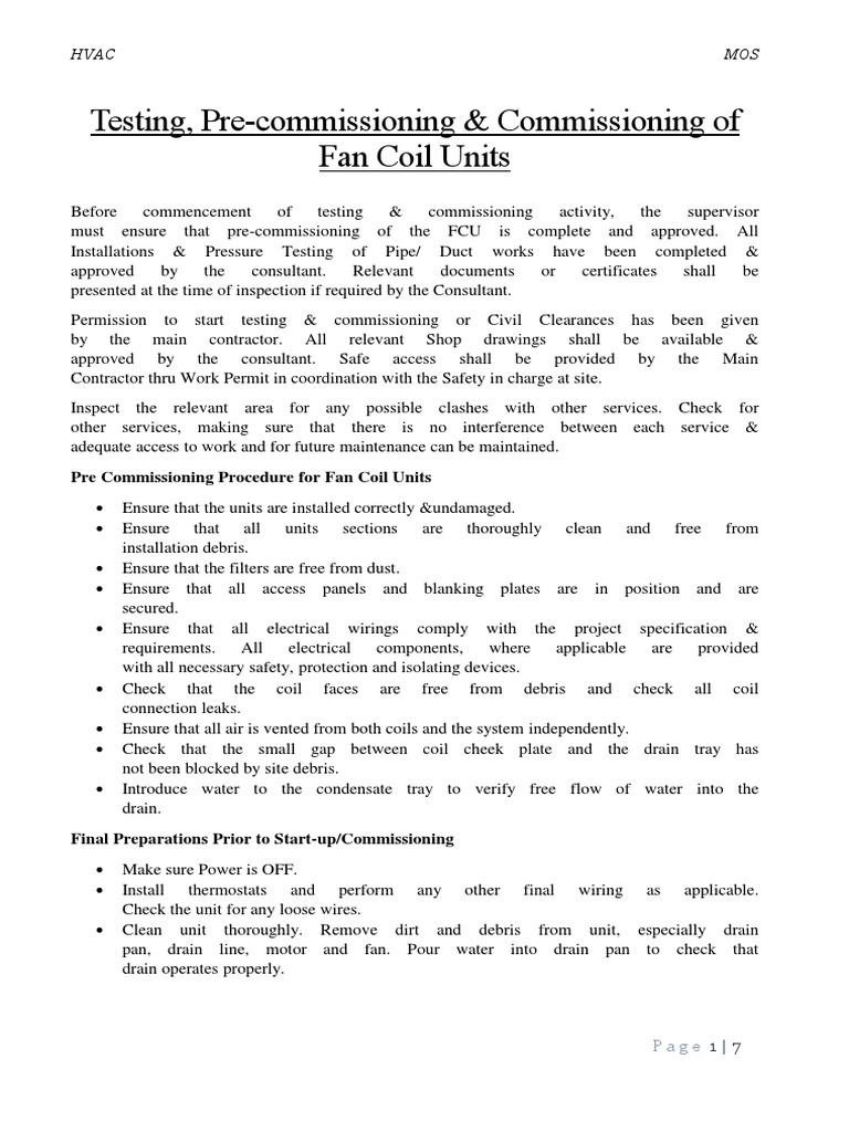 Testing Precommissioning And Commissioning Of Fcus Pdf Duct Flow Flow Measurement