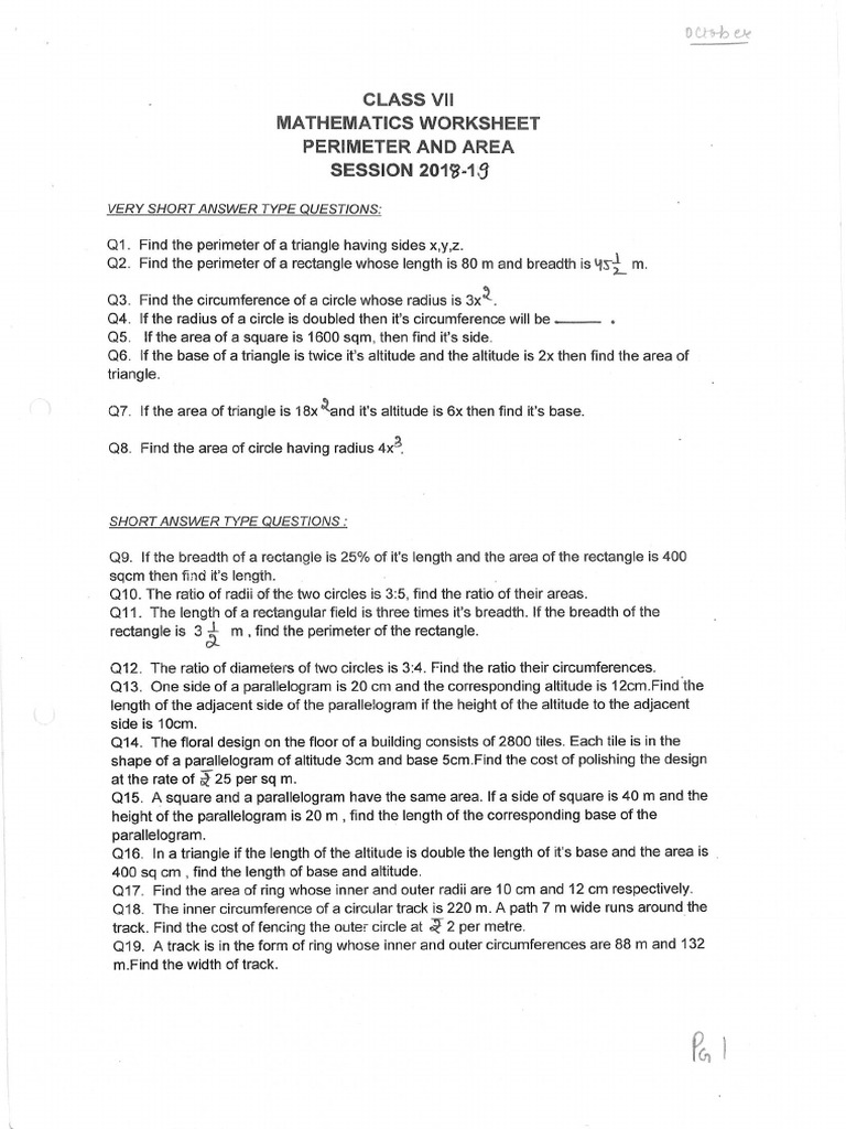 Perimeter and Area-Class 7-Maths | PDF