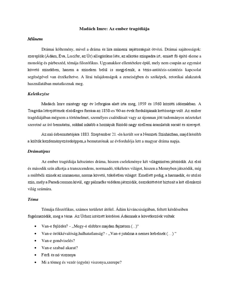 Az Ember Tragédiája Elemzes | PDF