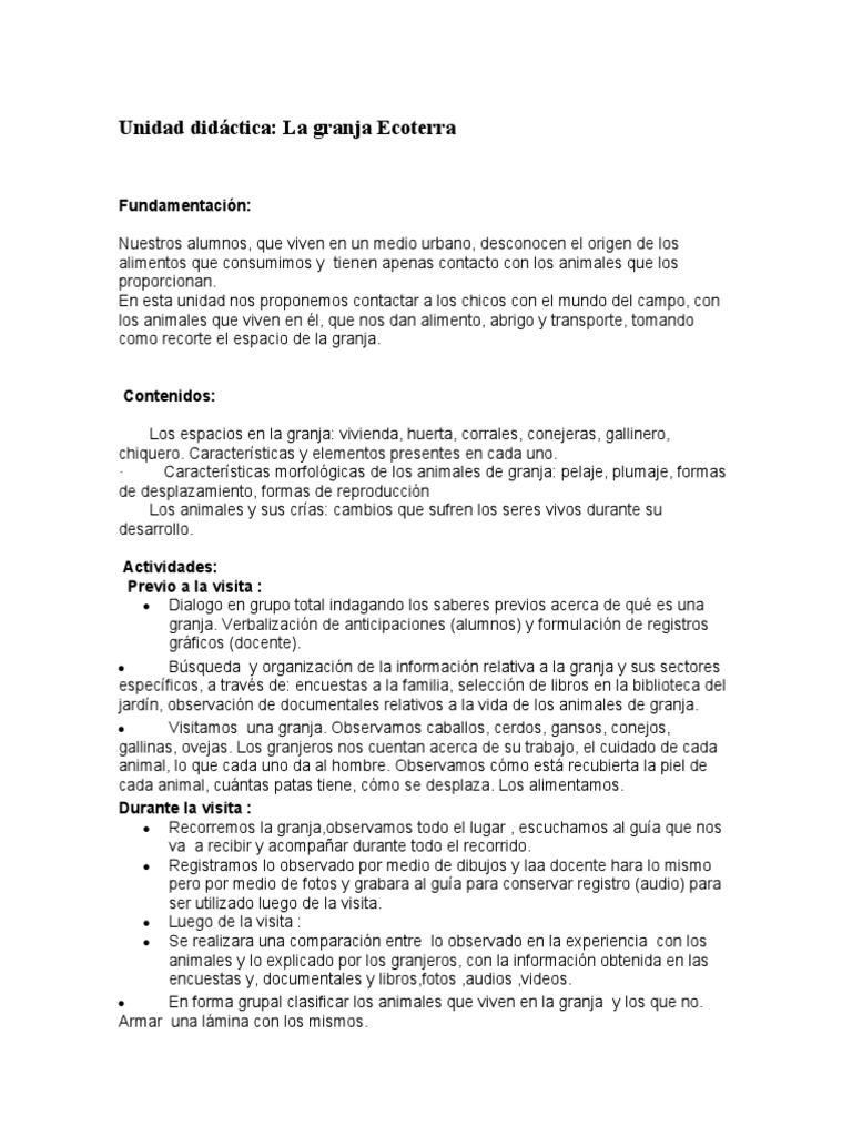Unidad Didáctica: Granja Ecoterra | PDF | Granjas