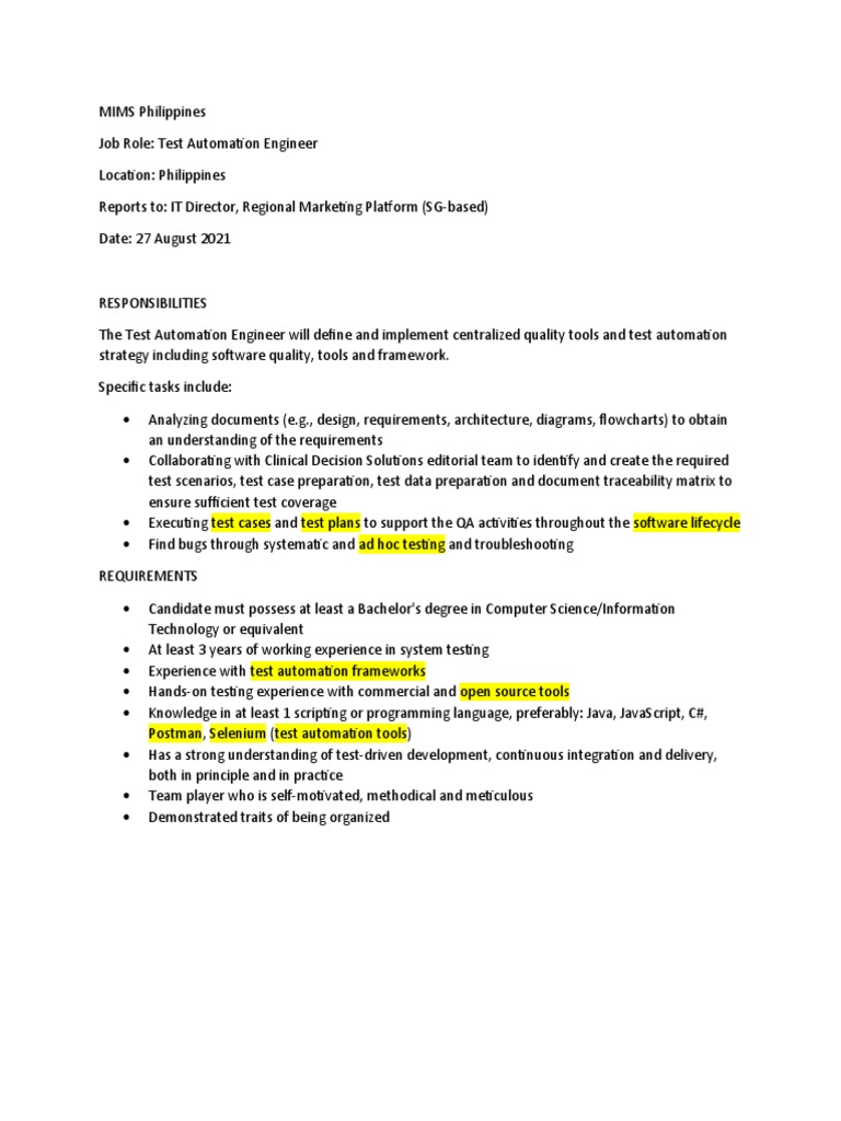 Test Automation Engineer Final | PDF