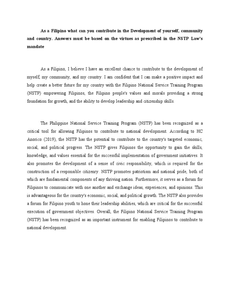 Filipino Growth via NSTP Values | PDF | Leadership | Philippines