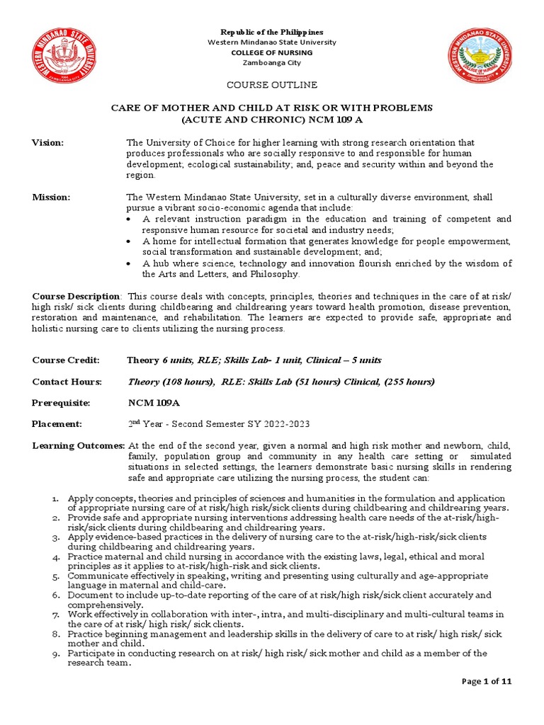 NCM 109A Course Outline | PDF | Nursing | Pregnancy