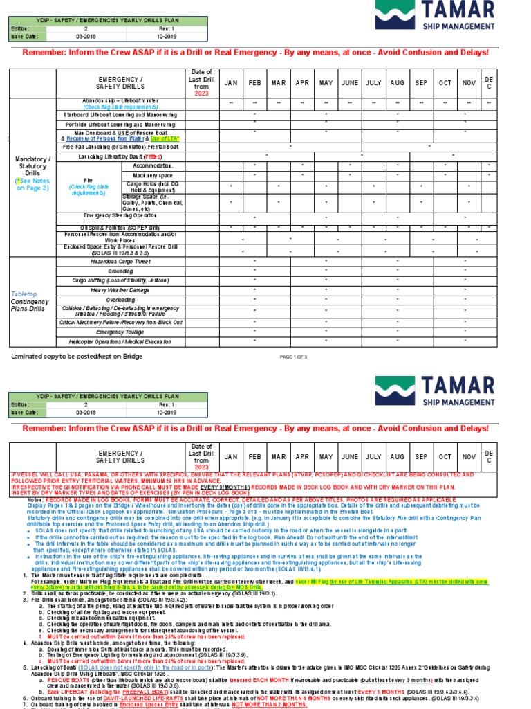 YDIP - Yearly Safety Drills Plan-Table A3-Edition 2 Rev 1 | PDF | Ships ...