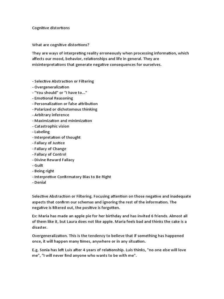 Cognitive Distortions | PDF | Psychology | Psychological Concepts