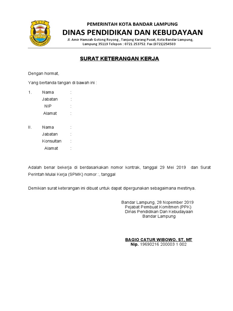 Surat Pengalan Kerja Bandar Lampung | PDF