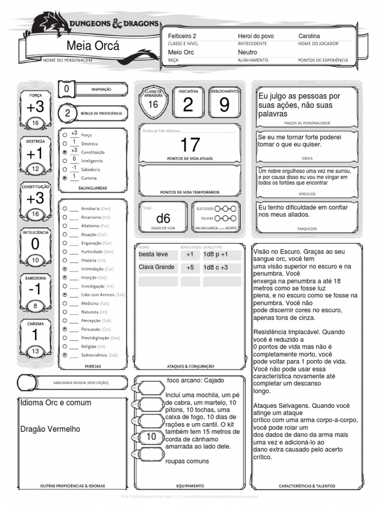 Ficha Meia Orca C | PDF | Dragão