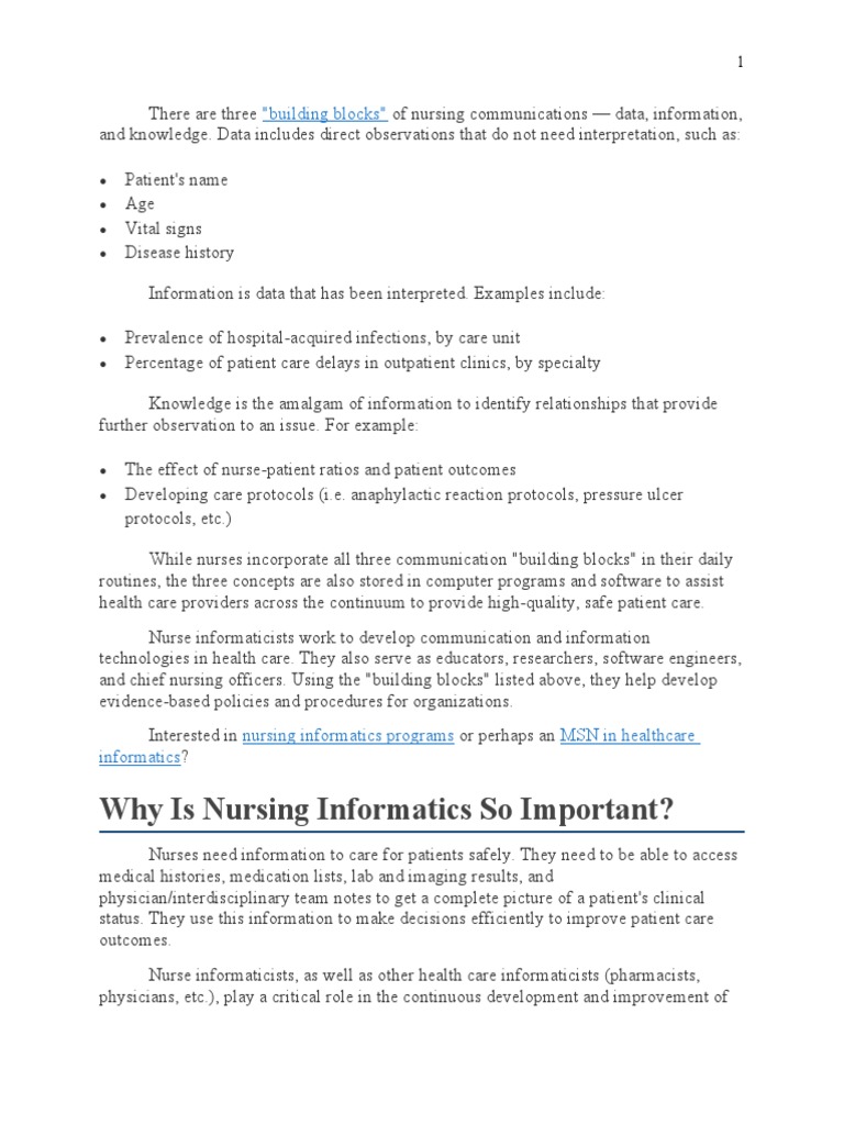 Why Is Nursing Informatics So Important?: "Building Blocks" | PDF | Nursing | Informatics
