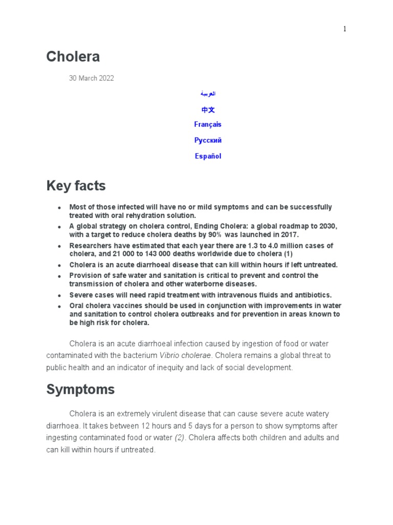 Cholera: Key Facts | PDF | Cholera | Diarrhea