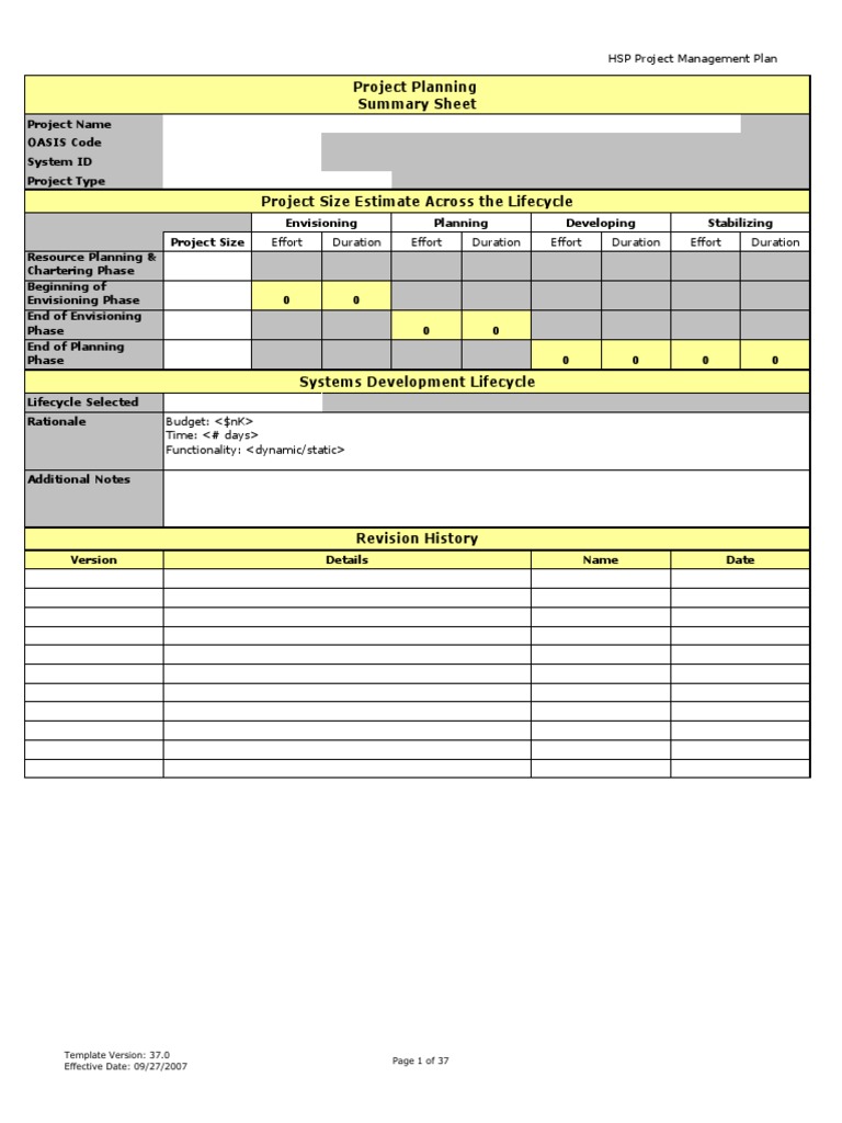 HSP Project Management Plan Template | PDF | Project Management ...