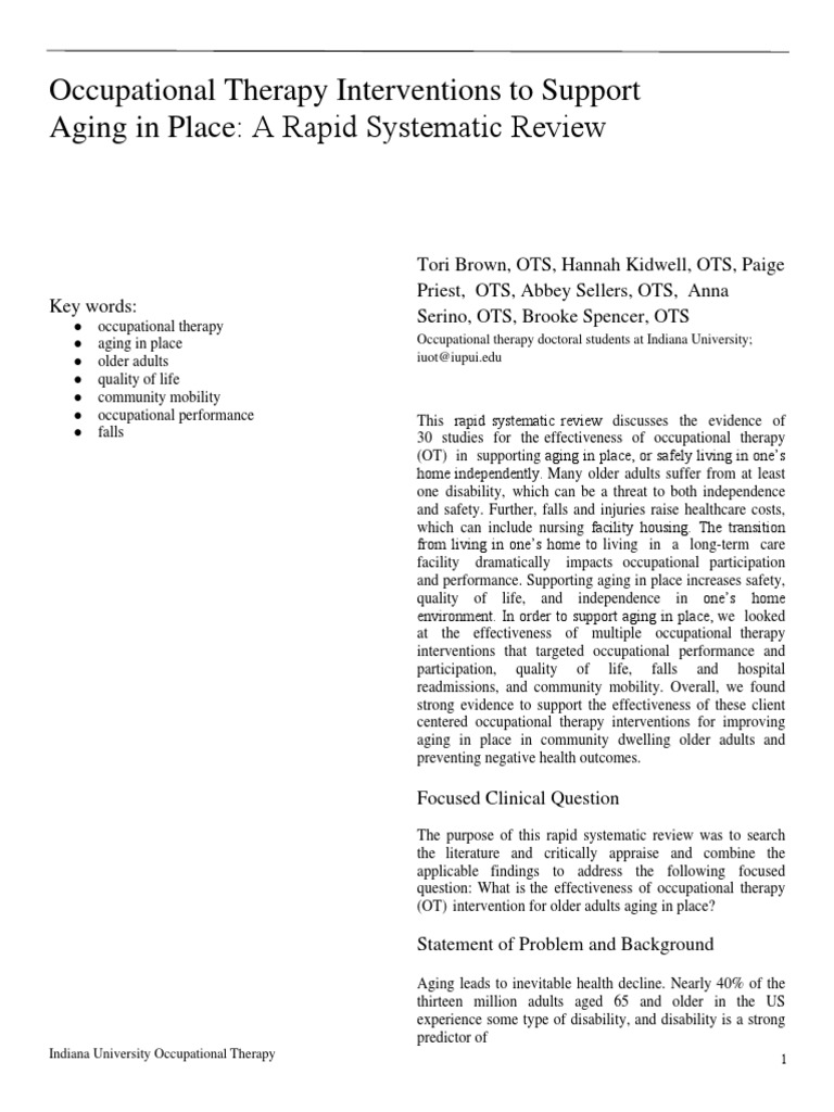 OT Interventions To Support Aging in Place RSR | PDF | Occupational ...